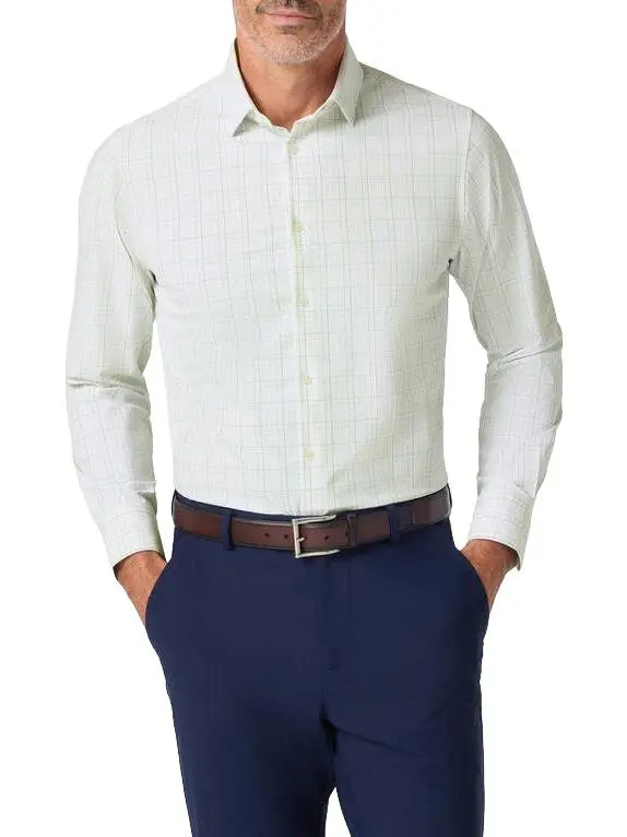 Mizzen+main Leeward Trim Fit Plaid Performance Button-up Shirt - Eucalyptus Jordan Plaid