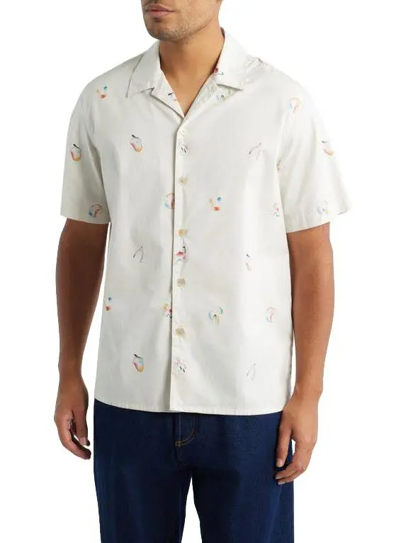 Paul Smith Casual Fit Print Cotton Camp Shirt - Off White