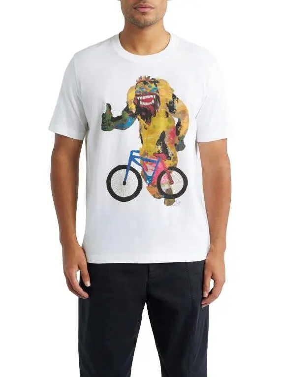 Paul Smith Regular Fit Bike Monster Organic Cotton Graphic T-shirt - White