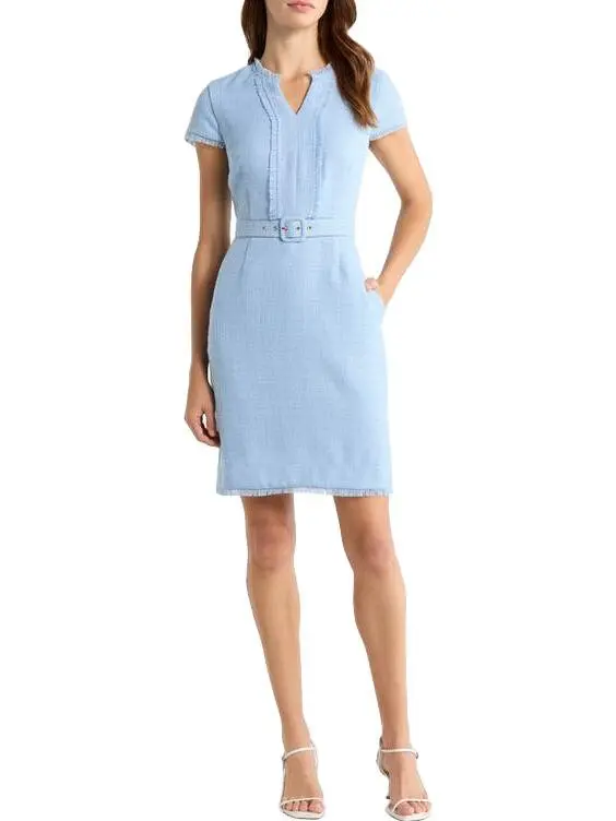 TAHARI ASL Bouclé Sheath Dress - Sky Blue