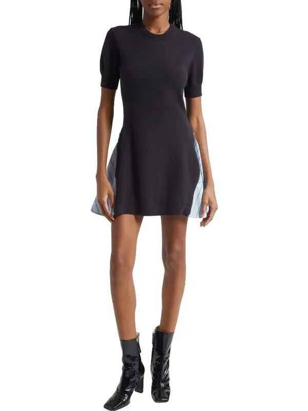 3.1 Phillip Lim Mixed Media Minidress - Black-oxford Blue Multi