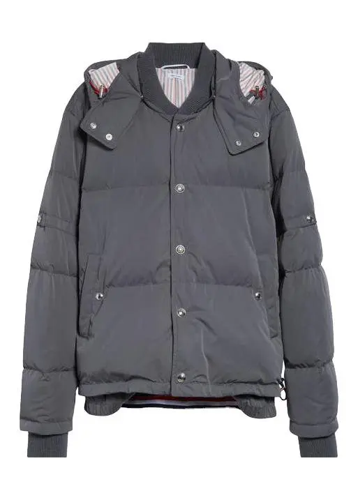 Thom Browne Down Bomber Puffer Jacket With Removable Hood - Medium Grey