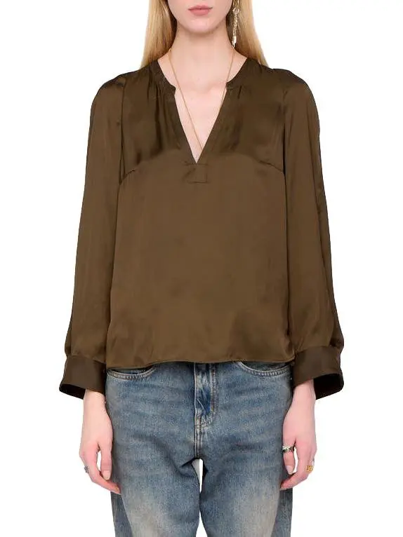 Zadig&Voltaire Torny Satin Split Neck Top - Moss