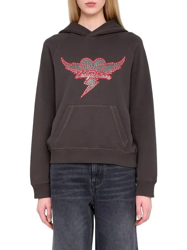 Zadig&Voltaire Georgy Heart Wings Strass Embellished Hoodie - Carbone