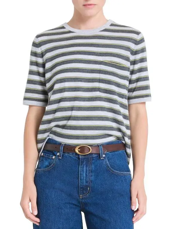 TWP Striped Cashmere Pocket T-shirt - Beetle Multi
