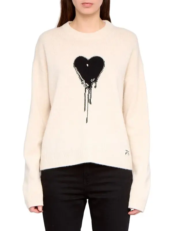 Zadig&Voltaire Markuz Embellished Heart Appliqué Cashmere Sweater - Eggshell