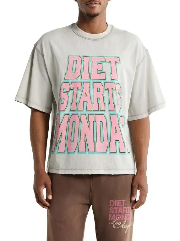 DIET STARTS MONDAY Cotton Graphic T-shirt - Light Grey