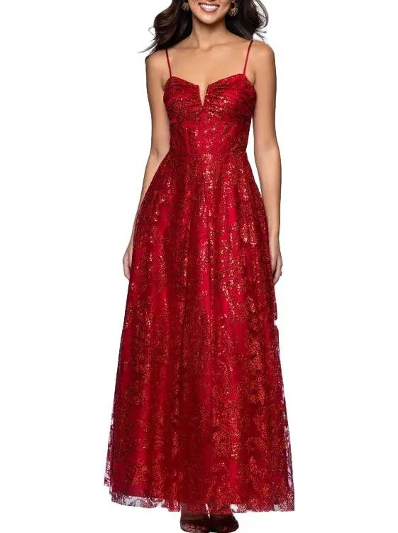 BLONDIE NITES Sequin Corset Gown - Red