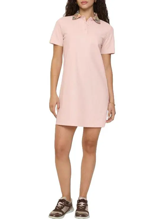Burberry Iris Check Collar Cotton Piqué Polo Shirtdress - Posy Pink