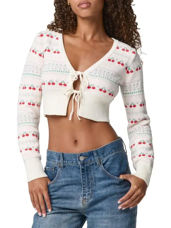 FLORENCE BY MILLS Ma Cherie Tie Front Crop Cardigan - Jet Stream Combo
