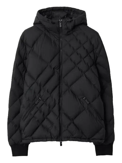 Burberry Check Quilted Hooded Down Puffer Jacket - Black