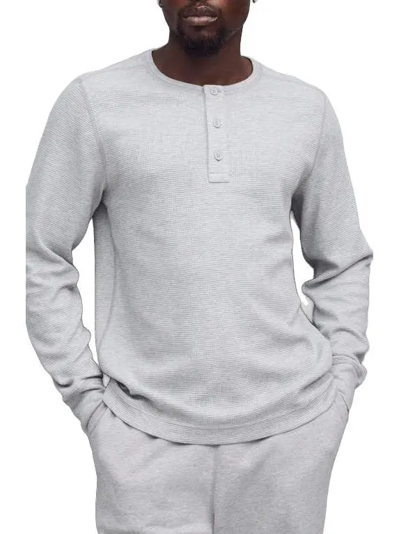 Reigning Champ Standard Fit Lightweight Waffle Knit Henley - Heather Grey