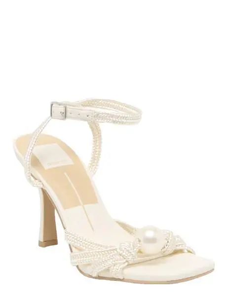 Dolce Vita Helle Faux Pearl Ankle Strap Sandals - True White Satin