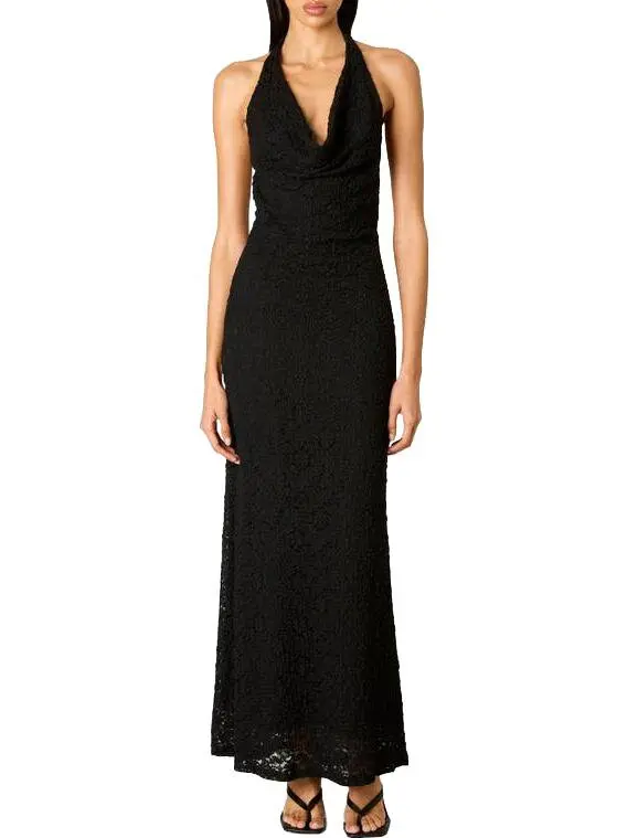 NIA Thalia Lace Halter Maxi Dress - Black