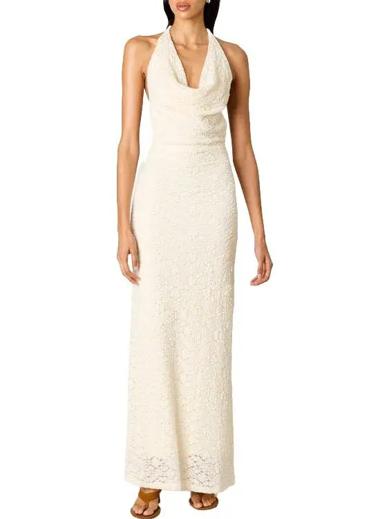 NIA Thalia Lace Halter Maxi Dress - Ivory