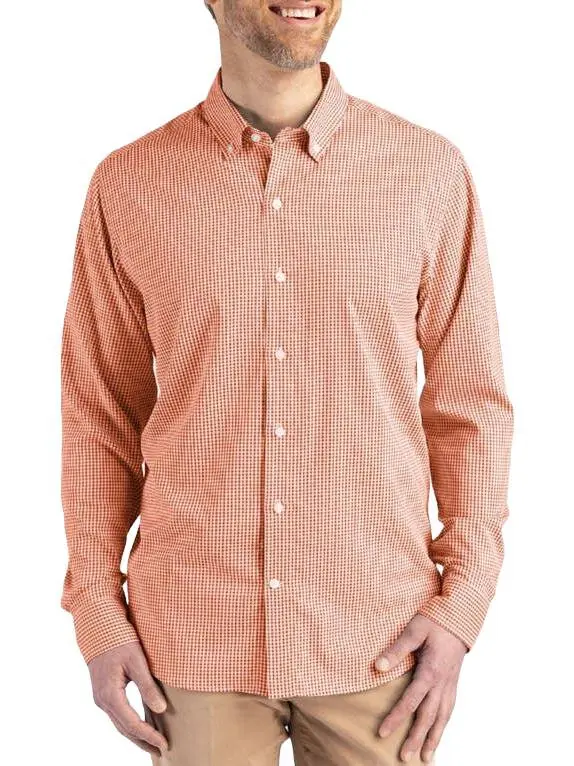 Cutter & Buck Skyline Check Performance Stretch Button-down Shirt - Texas Orange/white