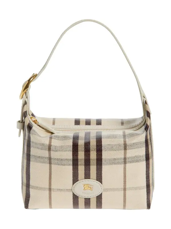Burberry Highlands Check Coated Canvas Top Handle Bag - Light Beige