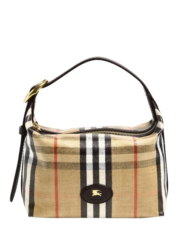 Burberry Highlands Check Coated Canvas Top Handle Bag - Sand