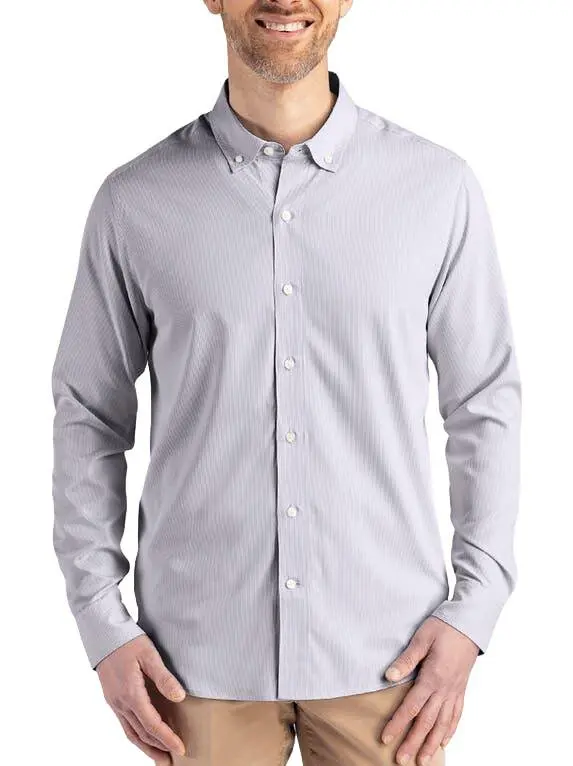 Cutter & Buck Skyline Epic Confidence Stripe Stretch Button-down Shirt - Elemental Grey/white