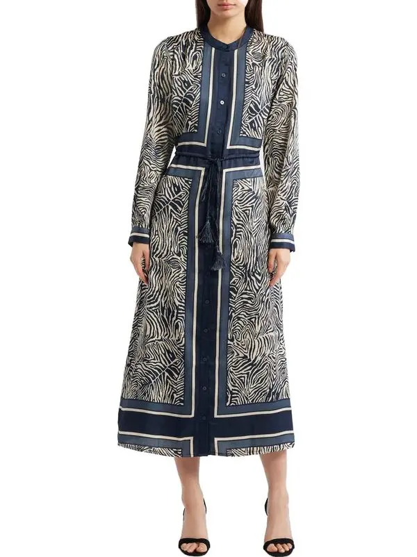 CIEBON Coco Mixed Zebra Print Midi Shirtdress - Navy