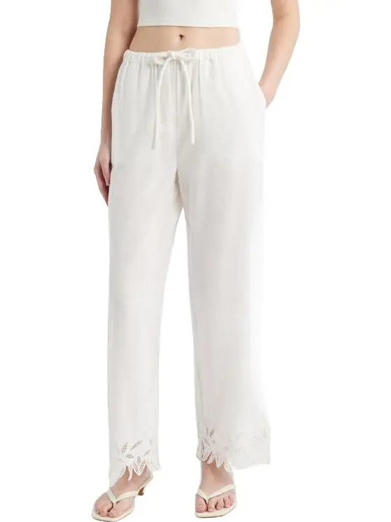 Rails Emmie Cotton & Linen Drawstring Pants - White Palm Embroidery
