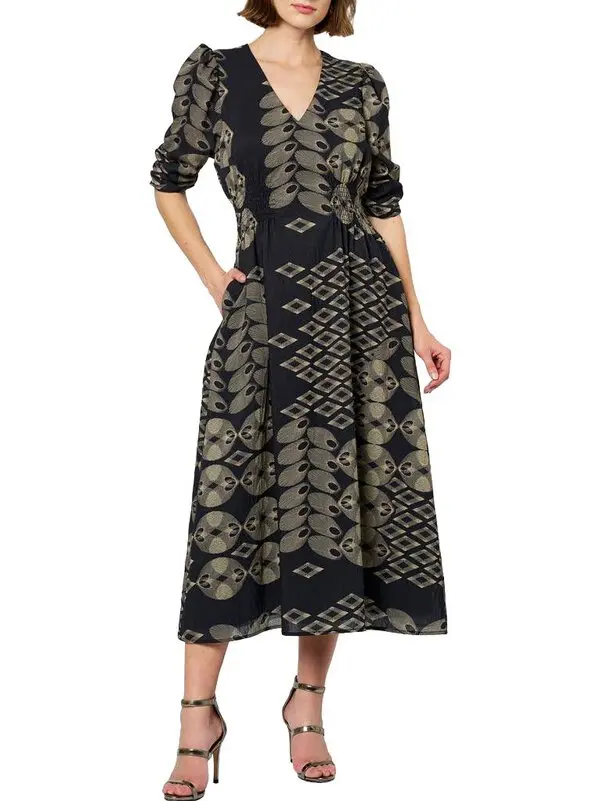 CIEBON Biarritz Printed Midi Dress - Black Multi