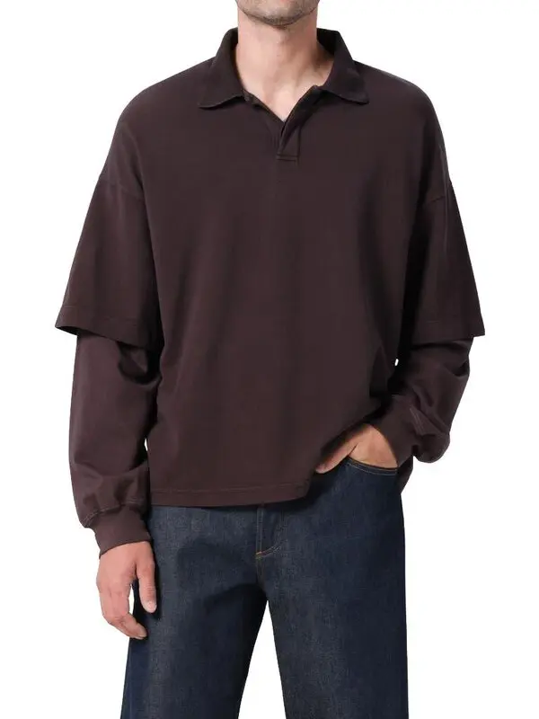 AGOLDE Curren Layered Piquè Polo - Elysian Dark Brown