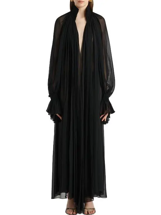 Khaite Edgar Long-sleeve Silk Chiffon Dress - Black