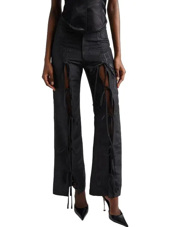 KIM SHUI Colton Moiré Tie Leg Flare Pants - Black