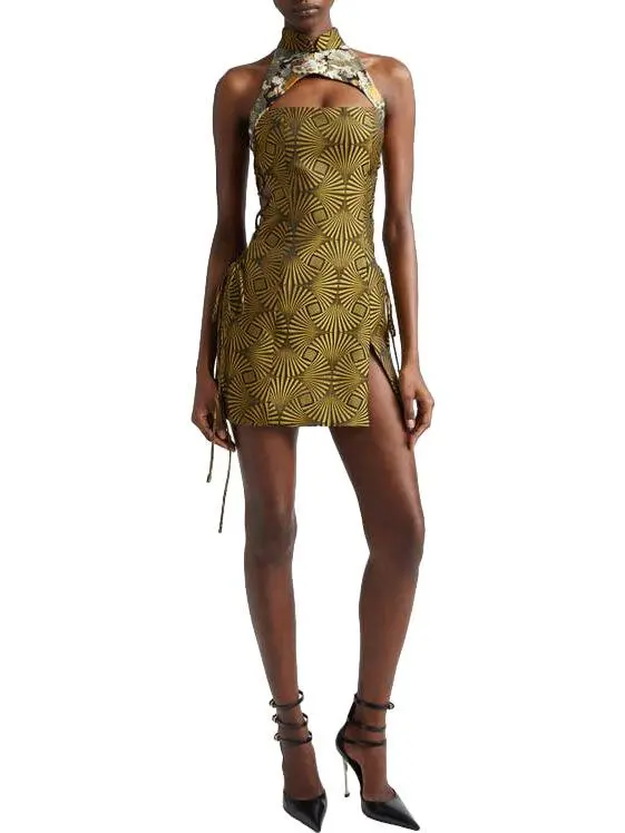 KIM SHUI Lace-up Brocade Minidress - Gold