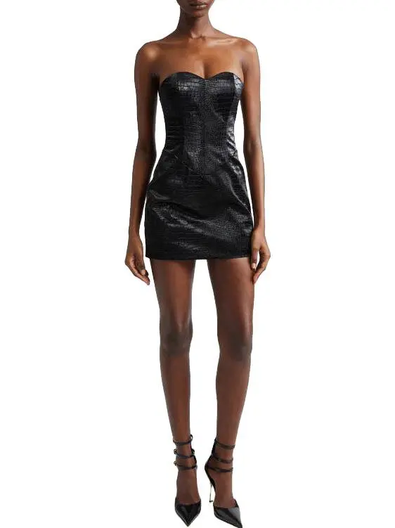 KIM SHUI Croc-embossed Faux Leather Minidress - Black