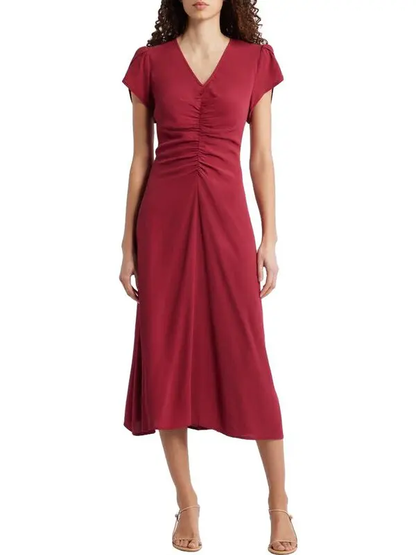 Caslon Ruched Midi Dress - Red Rumba