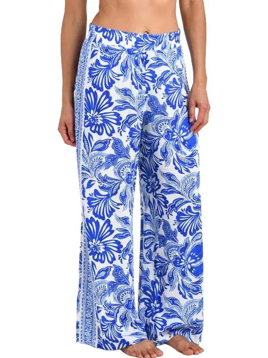 La Blanca Botanical Brocade Wide Leg Cover-up Pants - Lapis
