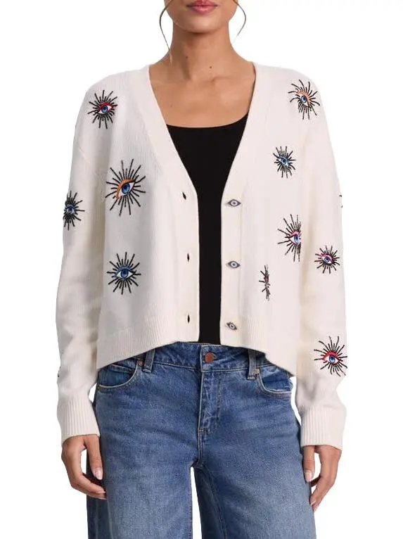 Alice + Olivia Bradley Embellished Wool Cardigan - Ecru Multi