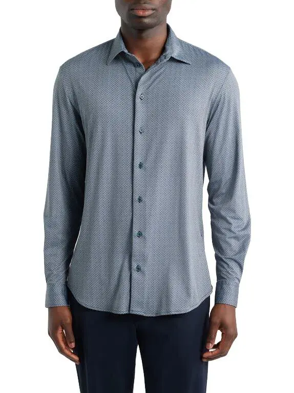 Emporio Armani Microprint Stretch Button-up Shirt - Teal