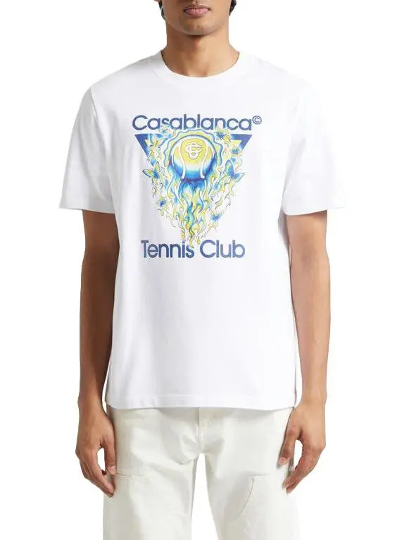 Casablanca Classic Fit Organic Cotton Graphic T-shirt - Tennis Club Icon