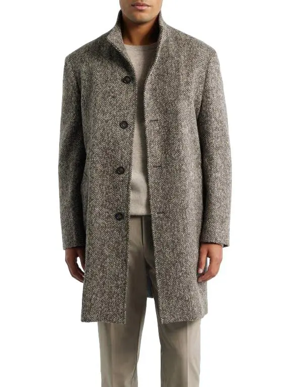 JACK VICTOR Wiktor Herringbone Wool-blend Coat - Light Brown