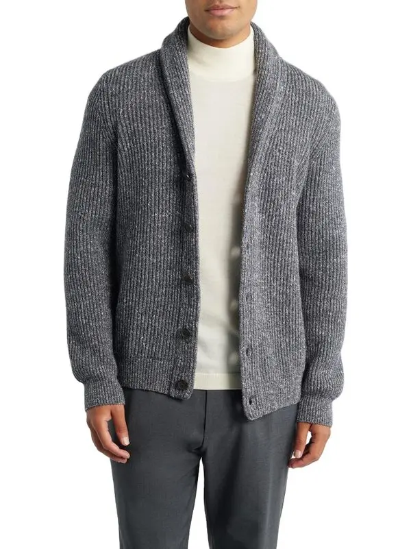 JACK VICTOR Wool And Silk Shawl Collar Cardigan - Grey