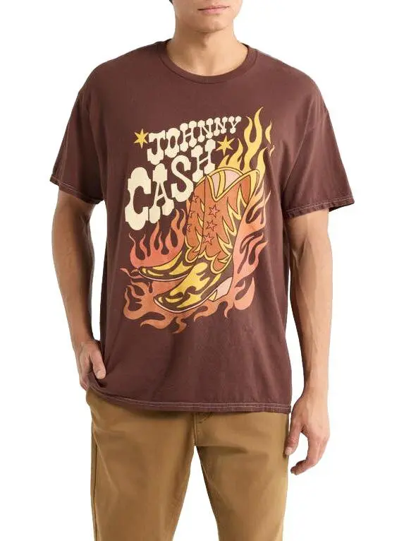 MERCH TRAFFIC Johnny Cash Graphic T-shirt - Brown Pigment Dye