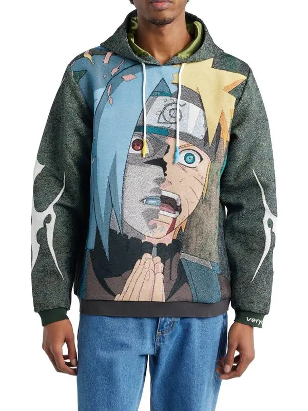 VERYRARE Naruto Vs. Sasuke Jacquard Graphic Hoodie - Gray
