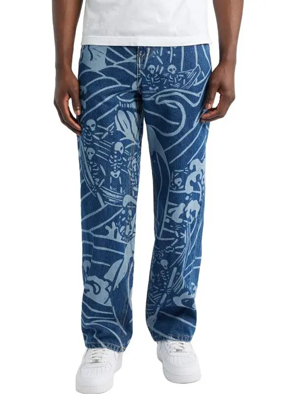 VERYRARE High Tide Laser Print Straight Leg Jeans - Blue