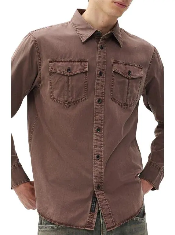 Rag & Bone Finch Cotton & Lyocell Military Button-up Shirt - Coffee