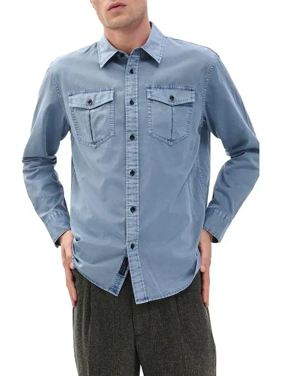 Rag & Bone Finch Cotton & Lyocell Military Button-up Shirt - Washed Light Blue