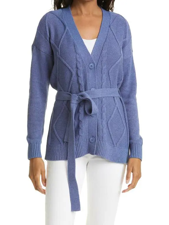 L'Agence Mica Belted Cable Cardigan - Blue Jeans