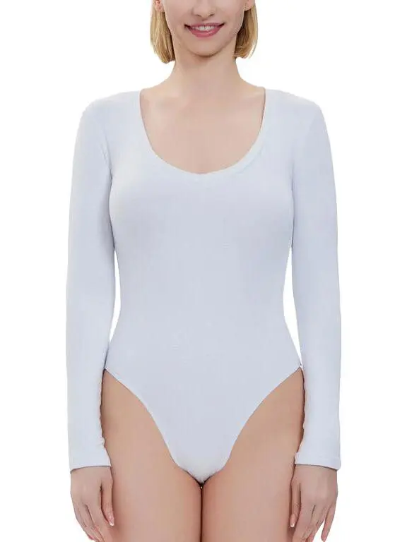 KIMI + KAI V-neck Long Sleeve Bodysuit - White