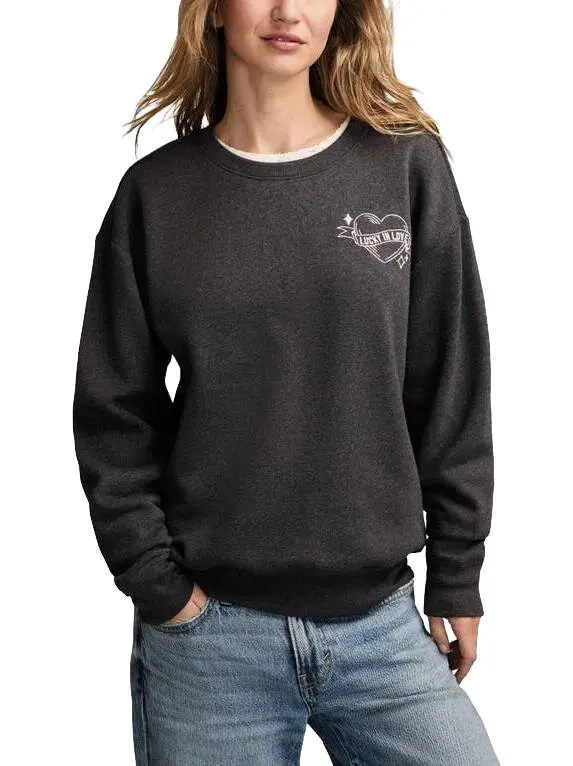 Lucky Brand Heart Embroidered Crewneck Sweatshirt - Charcoal Heather Grey