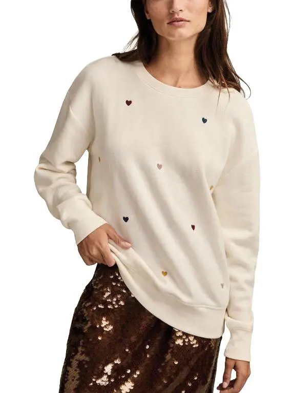 Lucky Brand Heart Embroidered Crewneck Sweatshirt - Cream Multi