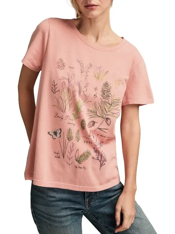 Lucky Brand Botanical Floral Graphic T-shirt - Rose Tan