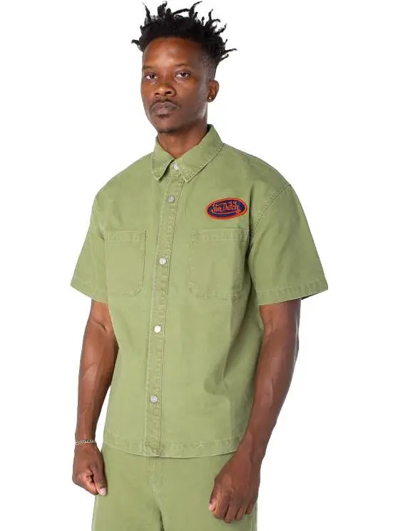VON DUTCH Short Sleeve Snap Front Hell Shirt - Sphagnum