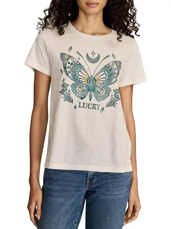 Lucky Brand Tattoo Beaded Butterfly Cotton T-shirt - Gardenia